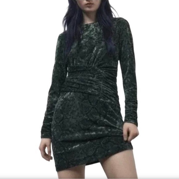 Zara | Dresses | Zara Green Snakeskin Pattern Velour Dress | Poshmark